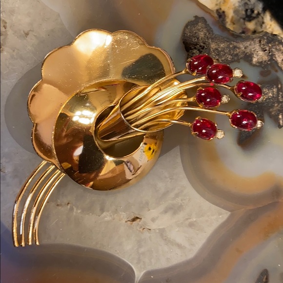 Vintage | Jewelry | Vintage Pegasus Coro Red Gold Sterling Floral ...